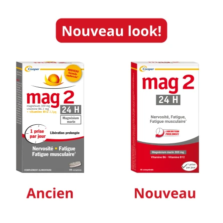 Mag2 24H Nervosité Fatigue - Magnésium, vitamines B6 et B12